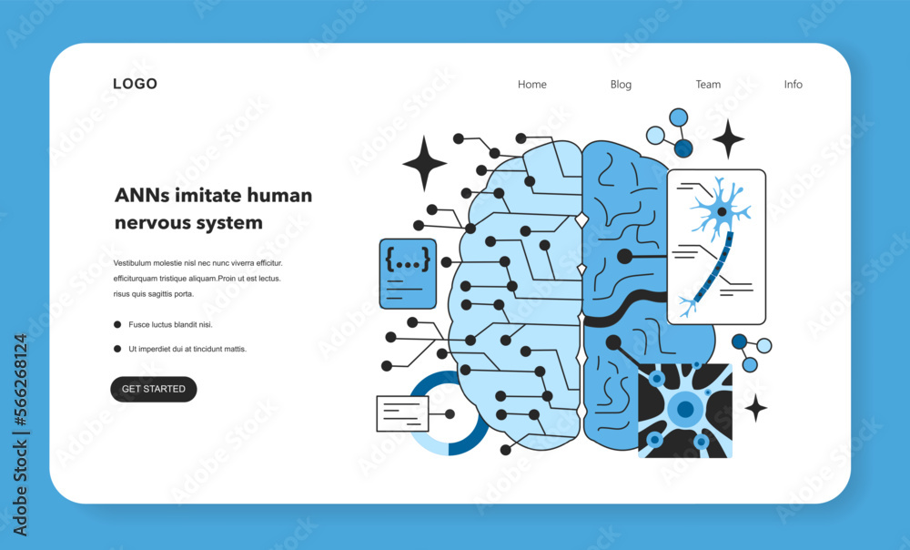ANNs imitate human nervous system web banner or landing page. Stock ...