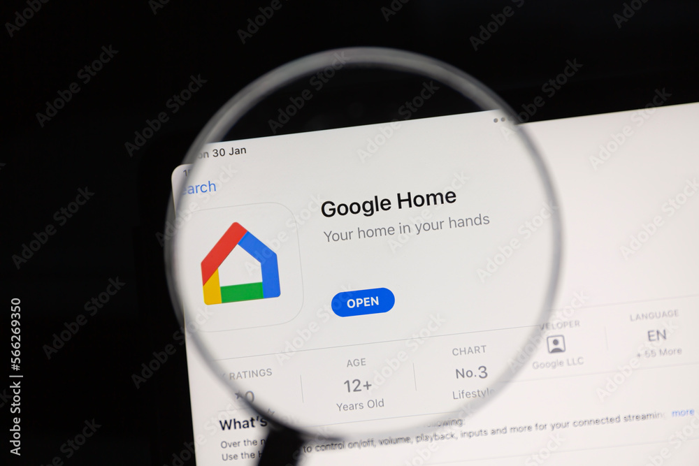 Ostersund, Sweden - Jan 30, 2023: Google Home app under a magnifying ...