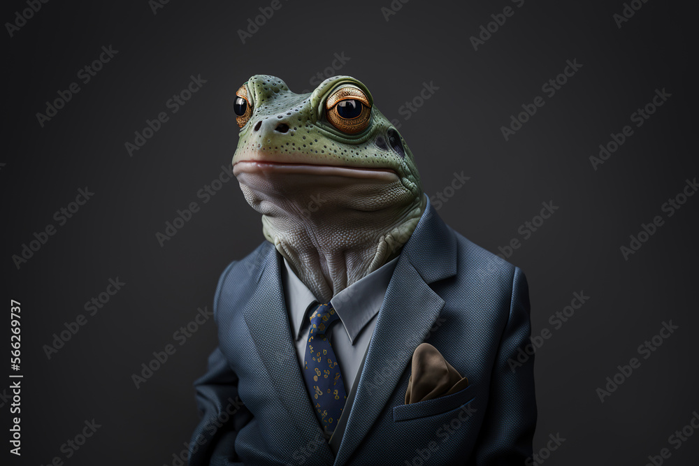 Generative AI illustration anthropomorphic portrait of aged frog in ...