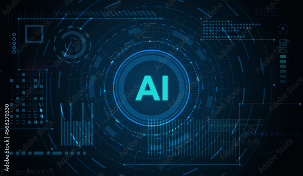 Artificial intelligence background, deep blue technology background ...
