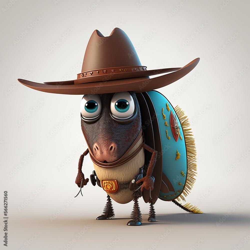 Cute cockroach cartoon character wearing a cowboy hat made with ...