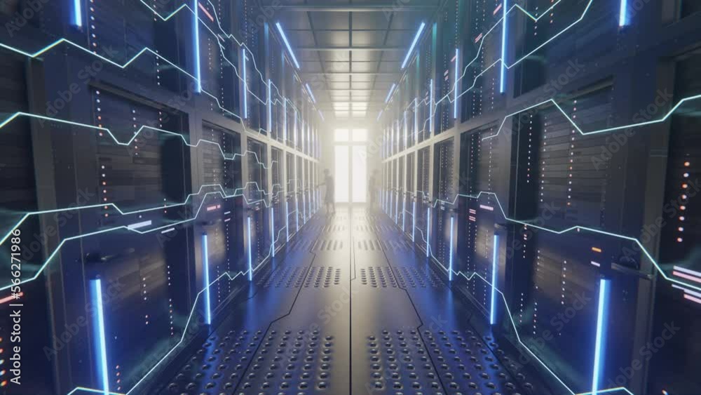 Data centers with people working are technology-connected and mining AI ...