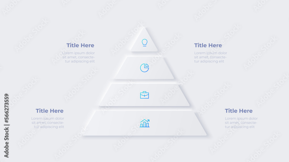 Neumorphic infographic pyramid. Business data visualization with 4 ...
