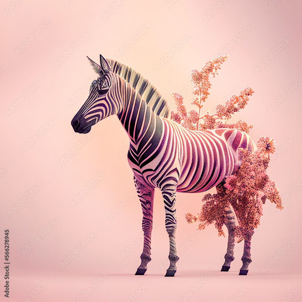 Pastel pink animal concept, love animal covered with fresh spring ...