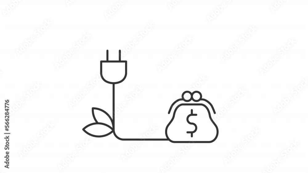 Animated green power linear icon. Utilities payment. Clean energy usage ...