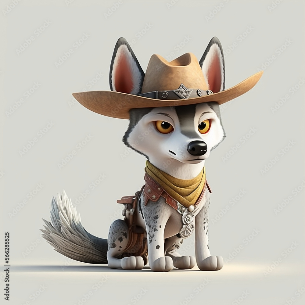 Cute wolf cartoon character wearing a cowboy hat made with Generative ...