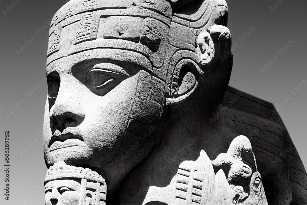 Ancient cuneiform Sumerian text and winged statue of Lamassu, a ...