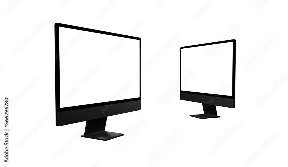 Computer monitor display with empty screen isolated on transparent ...