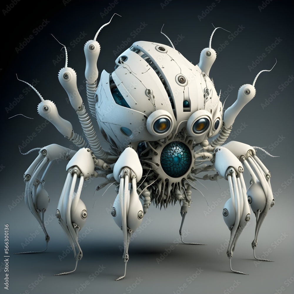 white evil alien head on biomechanical spider legs Stock Illustration ...