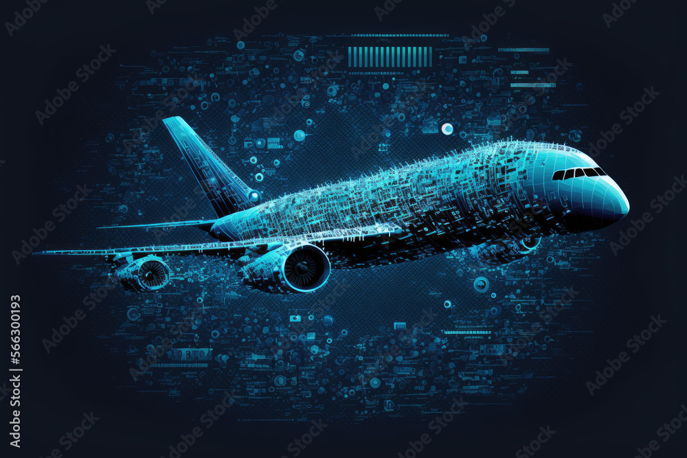 blue digital airplane data made by generative ai Stock Illustration ...