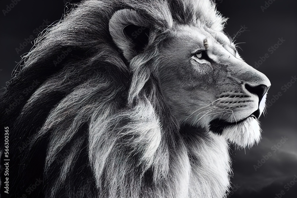 lion with a thick mane, pencil drawing, art, Stock Illustration | Adobe ...