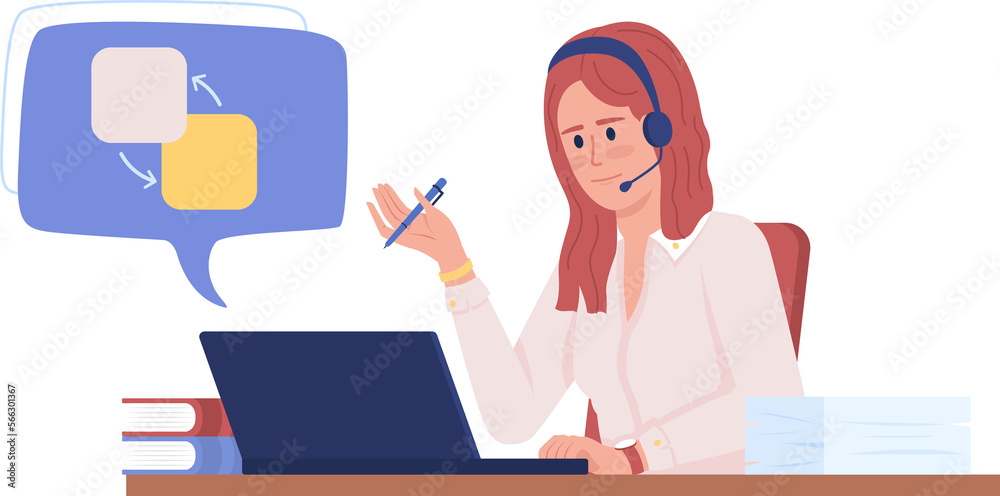 Online chinese translator semi flat color raster character. Sitting ...