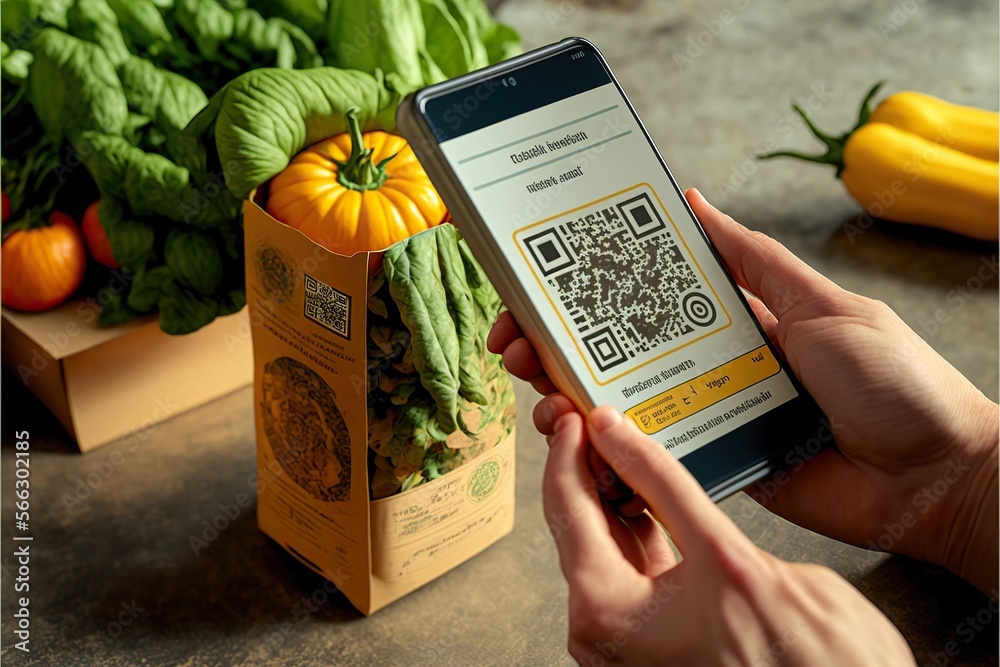 Person using a smartphone to scan the qr code on a package with ...