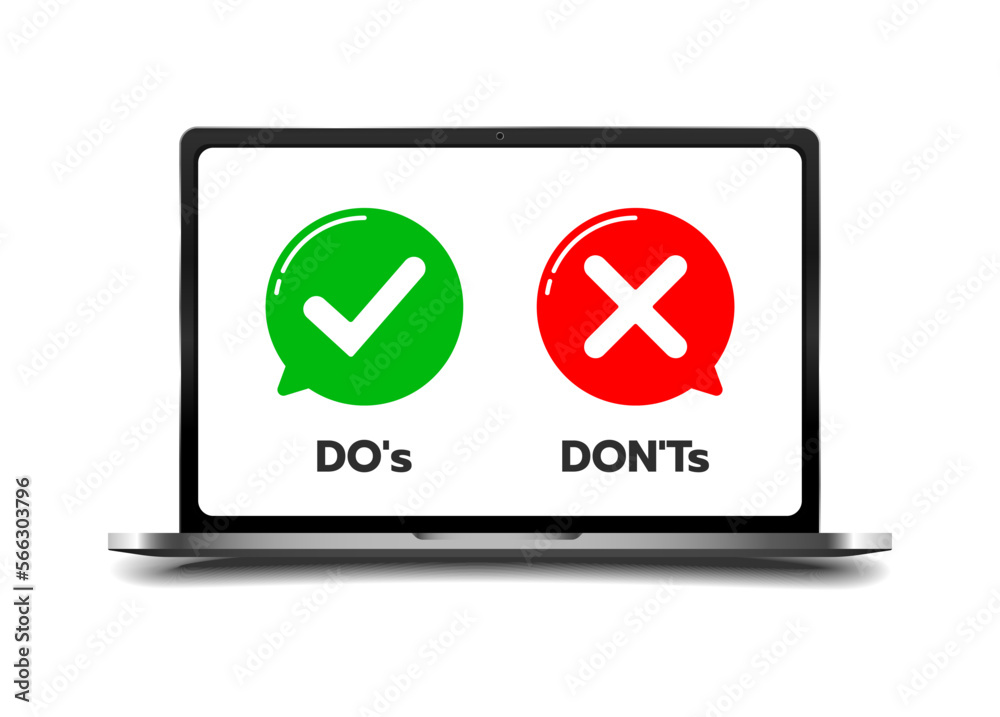 Green tick symbol and red cross sign. Do's don'ts icon vector desing ...
