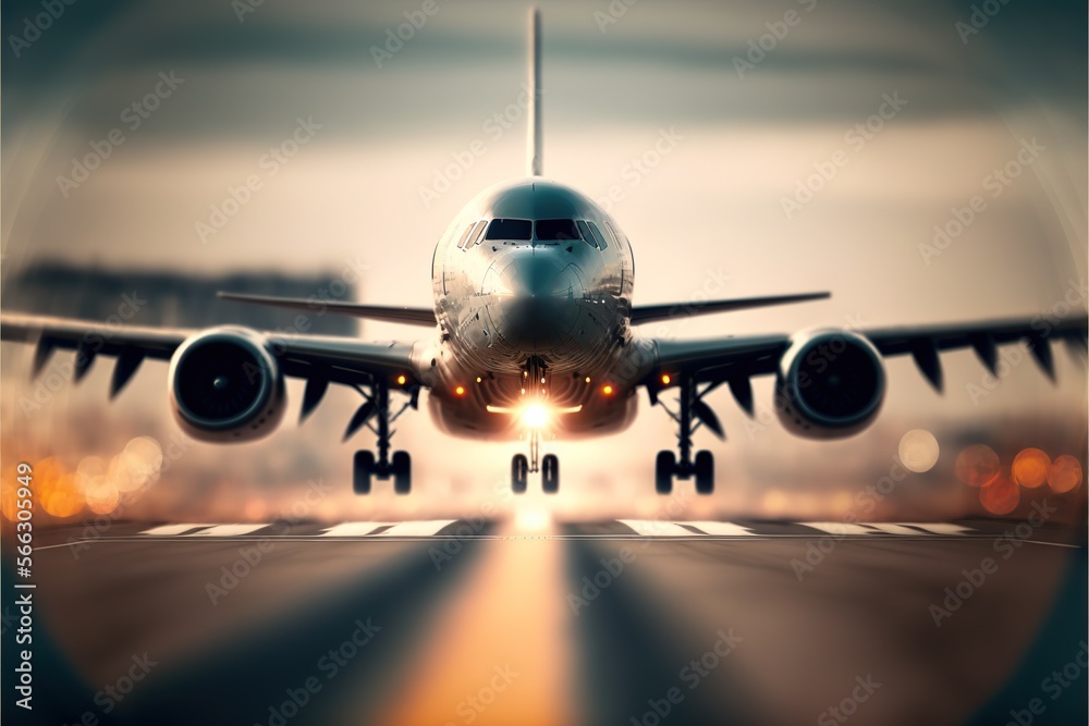 View of the front of an airplane during takeoff, concept of Takeoff ...