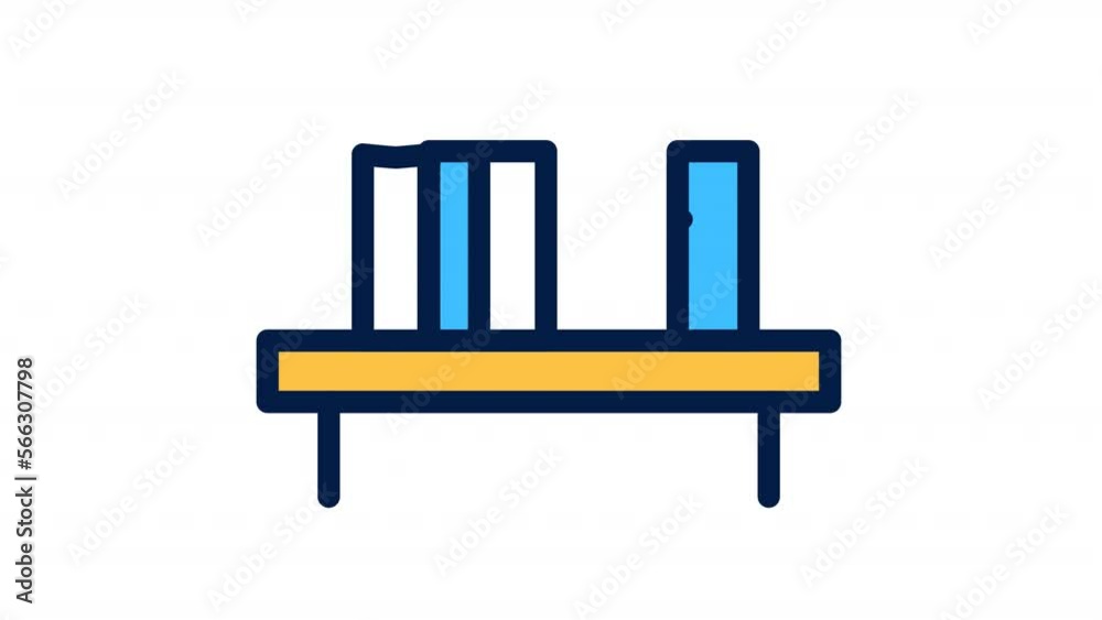 Animated shelf color icon. Living room wall bookshelf. Interior ...