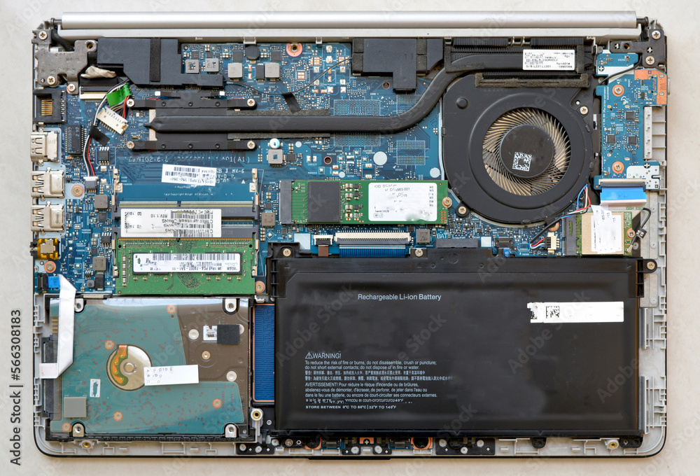 components of a laptop exposed after removing back panel Stock Photo ...