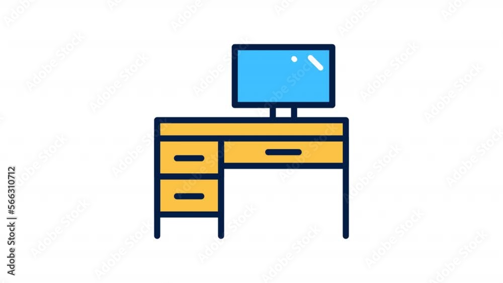 Animated work desk color icon. Office workplace. Writing table with ...