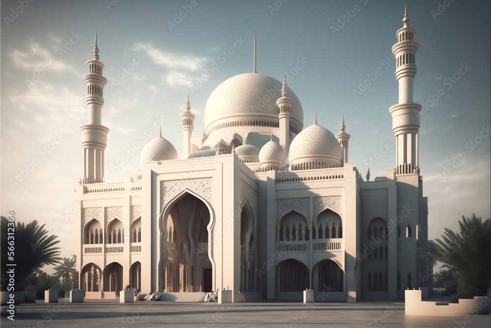 Front view of beautiful Islamic Mosque Illustration created with ...