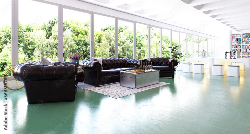 Architectural interior, multimedia store and bookstore, modern building ...