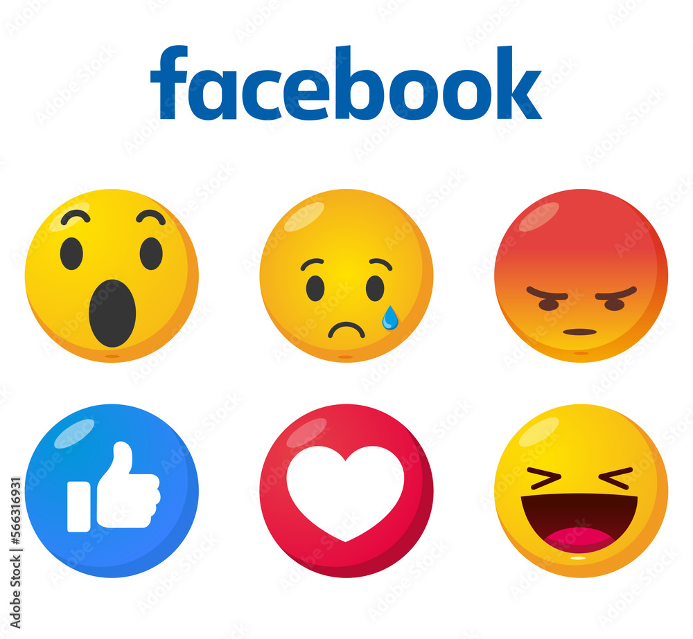 Facebook emoticon buttons. Collection of Emoji Reactions for Social ...