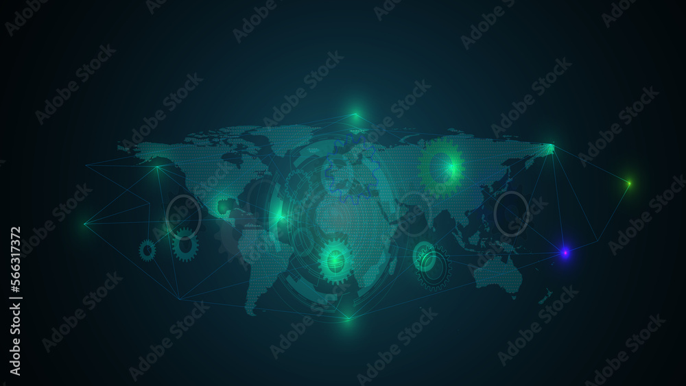 Digital technology HUD elements and connecting data concept line with ...