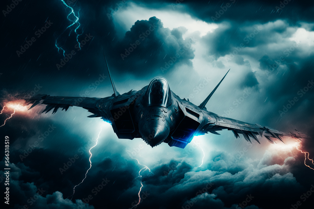 This image depicts a sleek and powerful US Airforce jet, shown from a ...