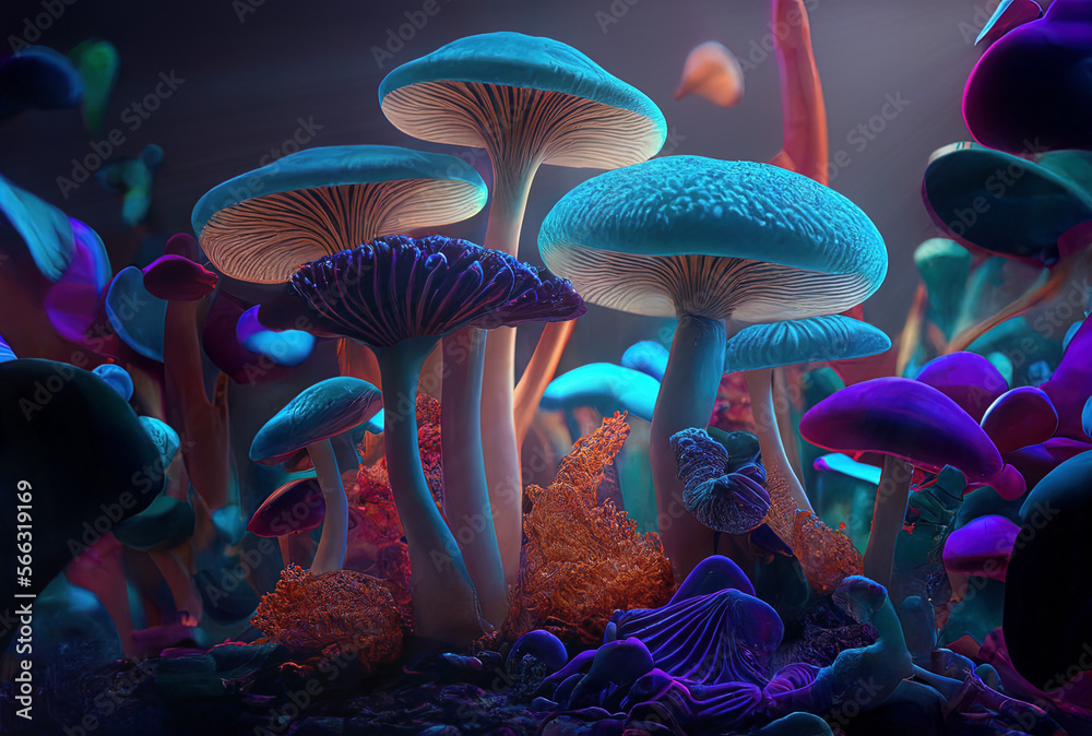 Strange creepy magic enlighted venenous mushrooms and fantastic heroic ...
