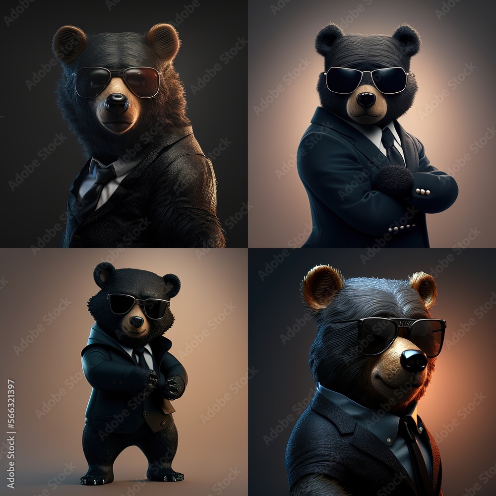 Illustration of black bear photography in a suit as mascot fun human ...