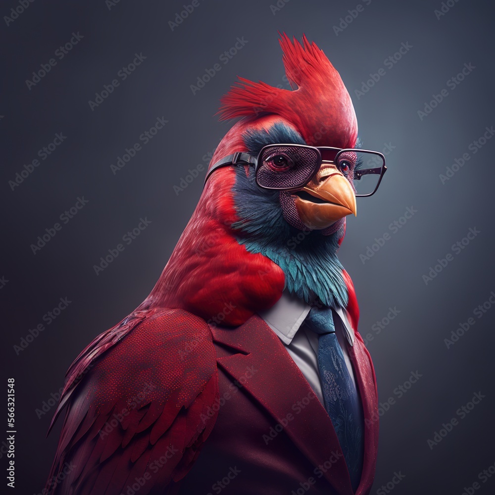 Illustration of cardinal bird photography in a suit as mascot character ...