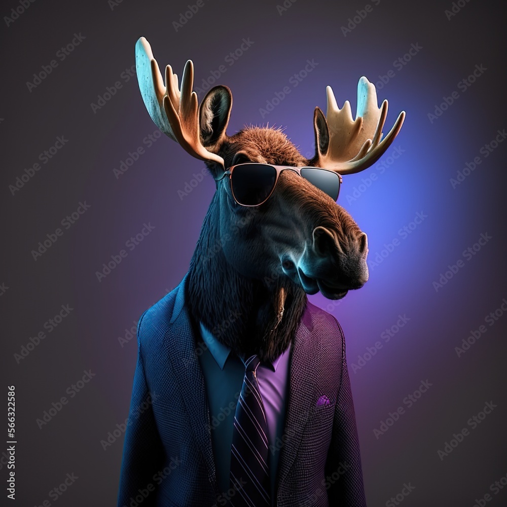 Illustration of a moose photography in a suit as mascot fun human-like ...