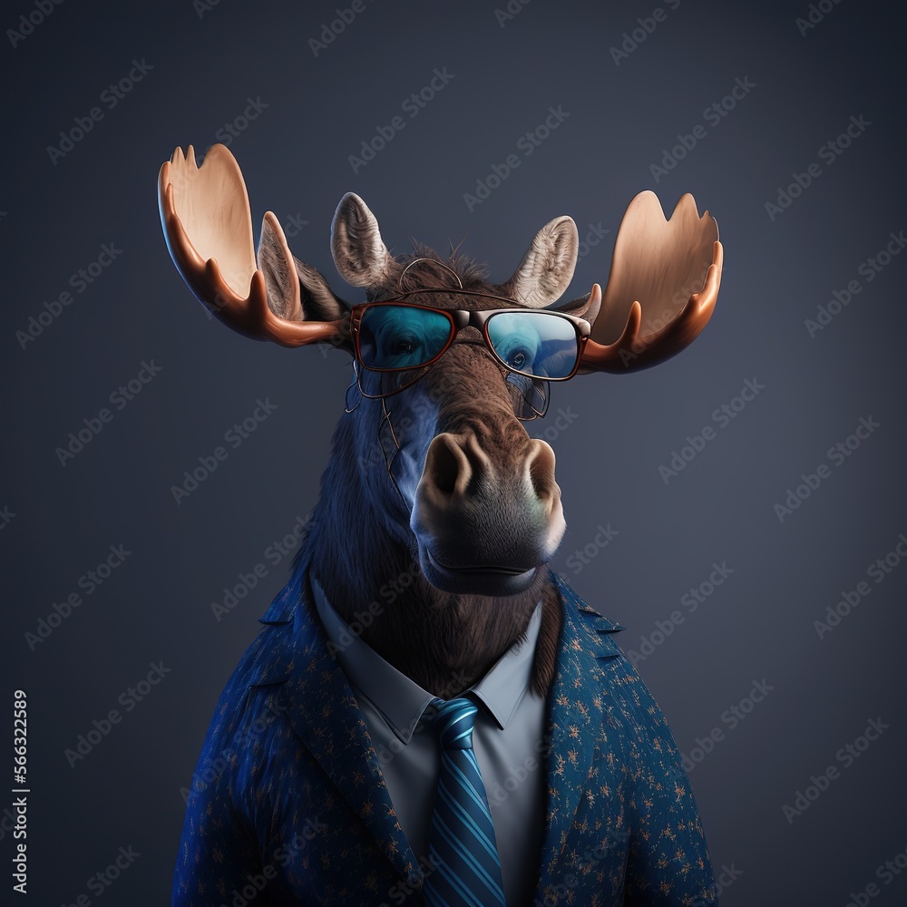 Illustration of a moose photography in a suit as mascot fun human-like ...