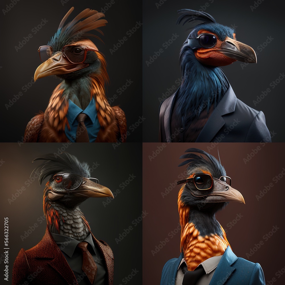 Illustration of Roadrunner chicken photography in a suit as mascot ...