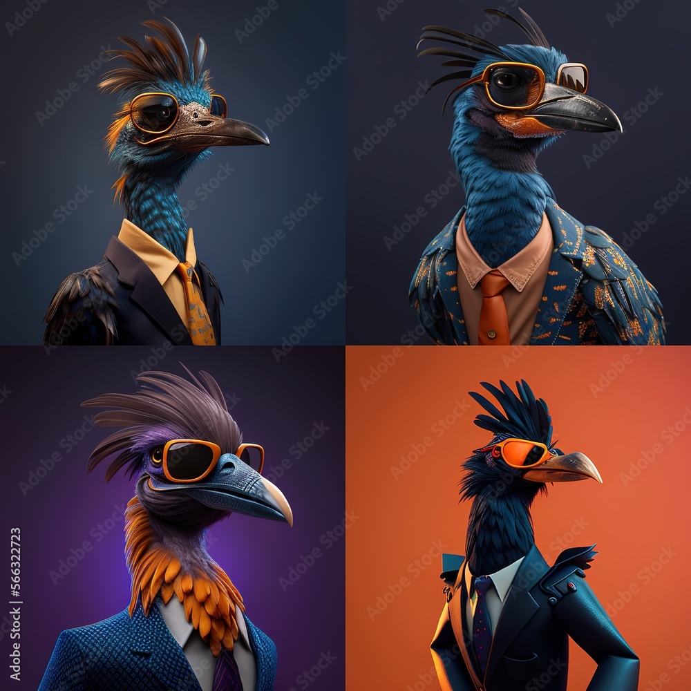 Illustration of Roadrunner chicken photography in a suit as mascot ...