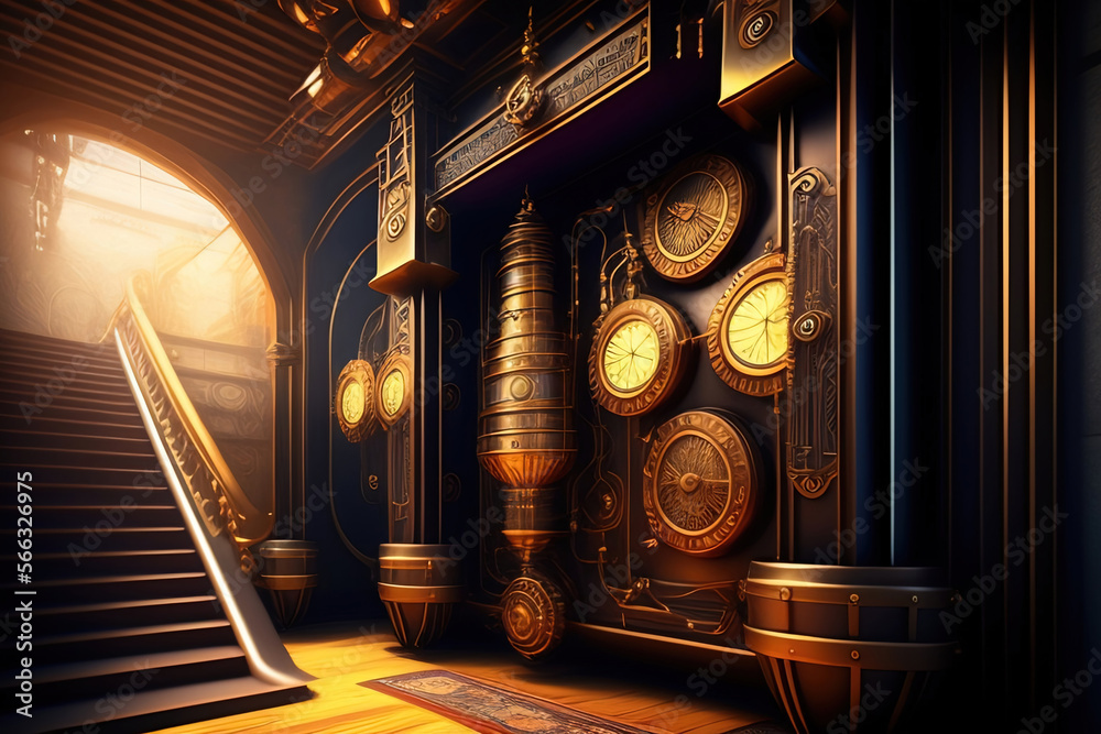 Generative AI: Metal steampunk wall with mechanism and metal Stock ...