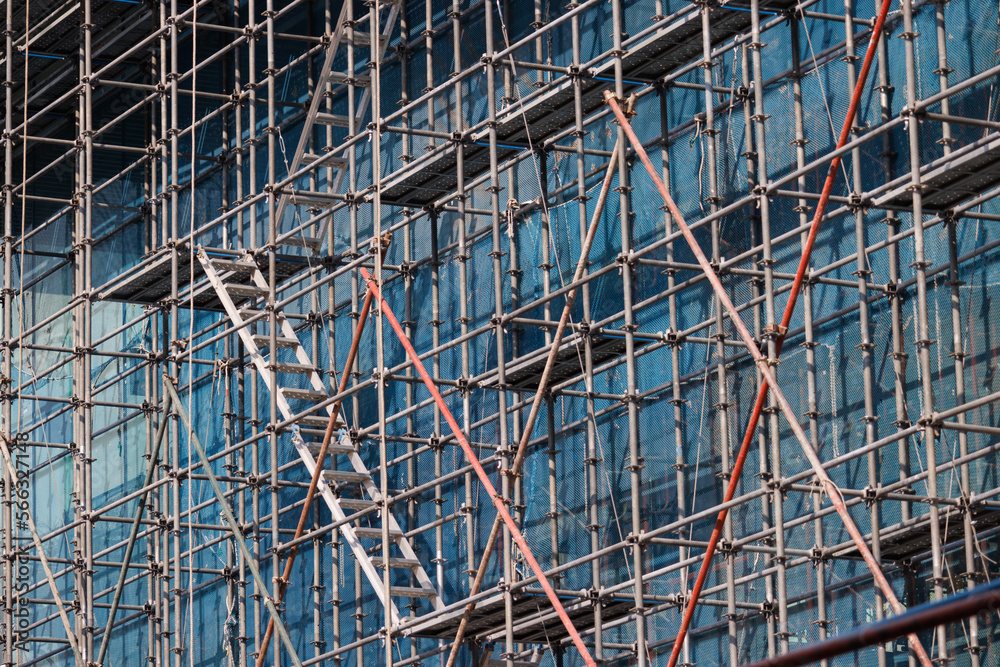 scaffolding and steel ladder of the construction building. Stock Photo ...