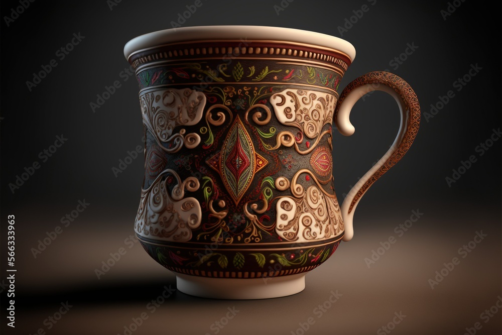 Coffee cup in kofar mata style, concept of Traditional and Artisanal ...