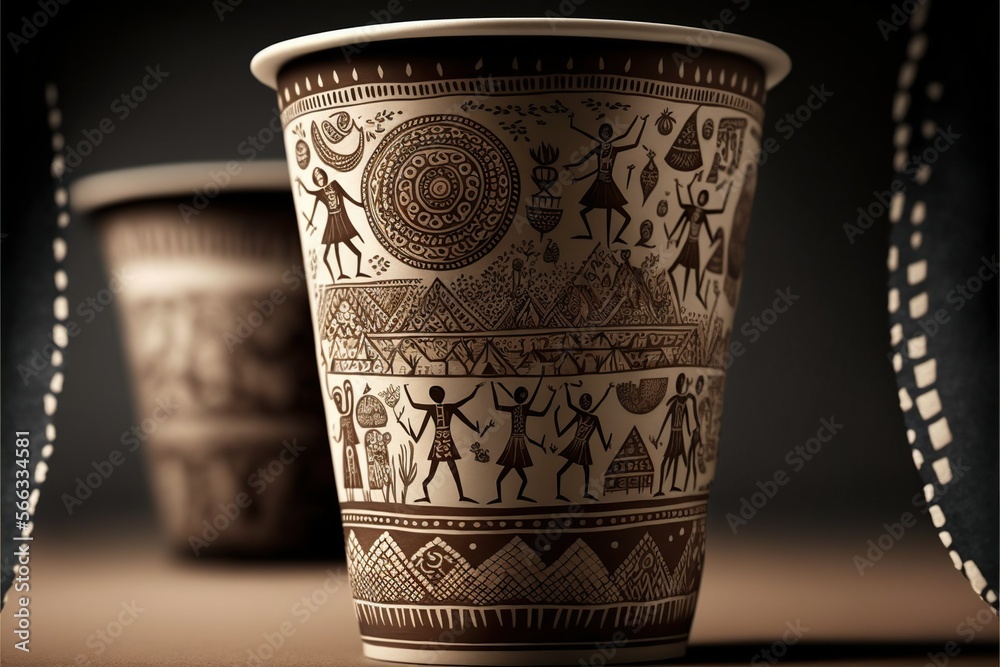 Coffee cup in warli style, concept of Tribal Art and Hand-painted ...