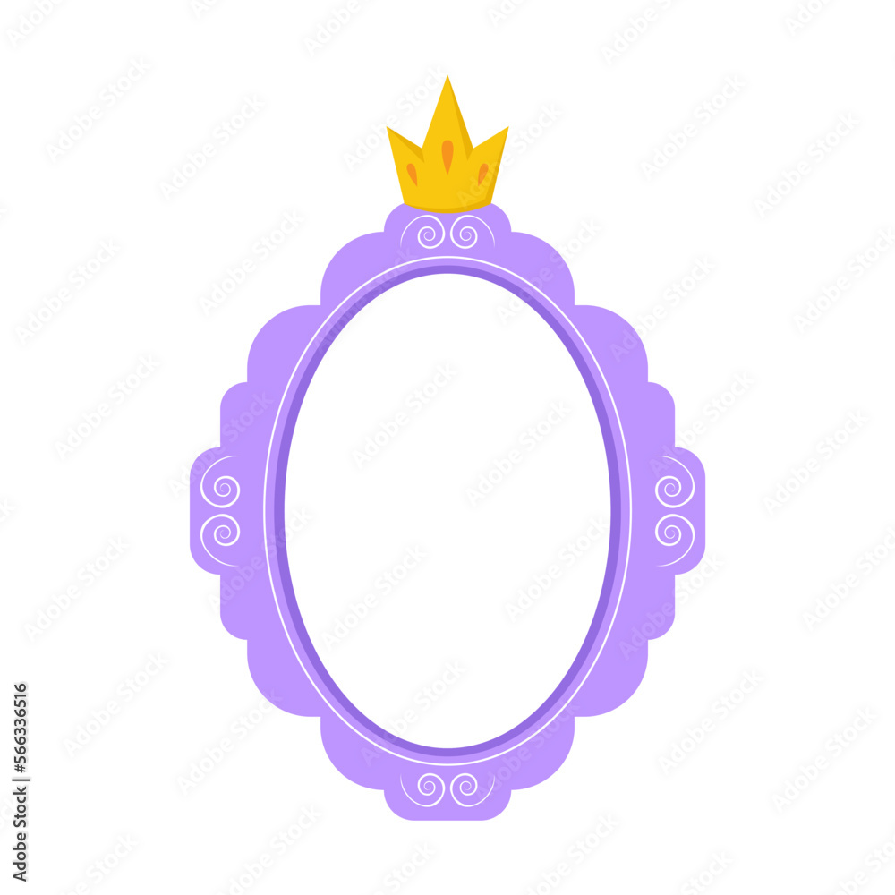 Mirror frame with crown vector illustration. Cartoon drawing of mirror ...