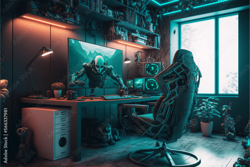 futuristic gamer room generative AI Stock Illustration | Adobe Stock