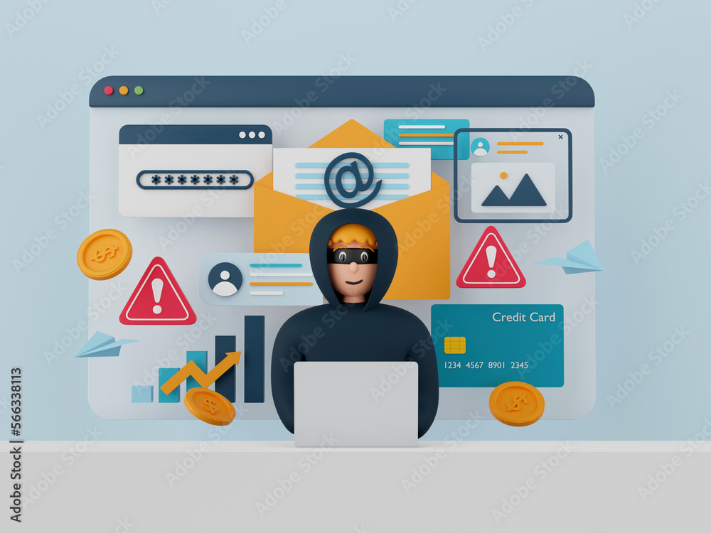 3d illustration of Data phishing concept, Hacker and Cyber criminals ...