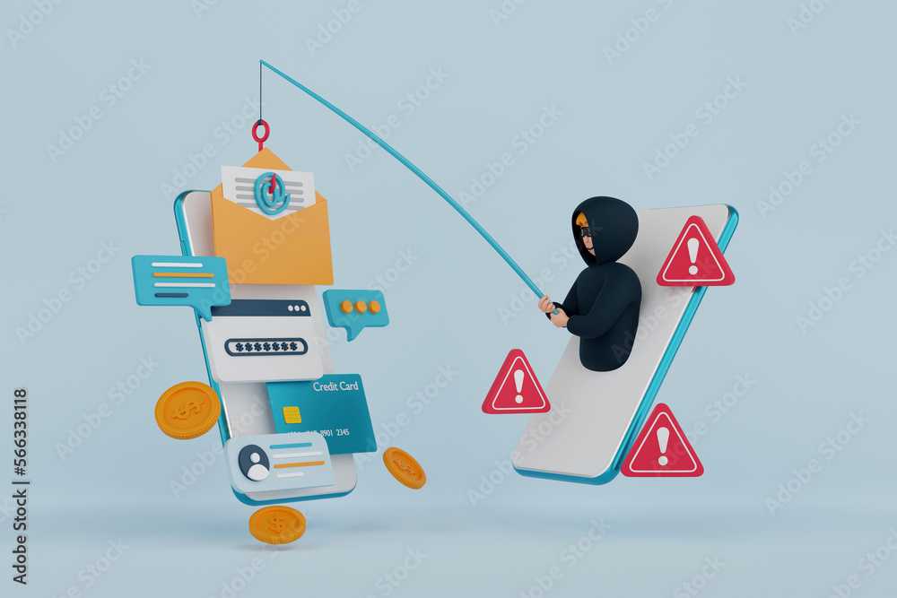 3d Illustration Of Data Phishing Concept Hacker And Cyber Criminals