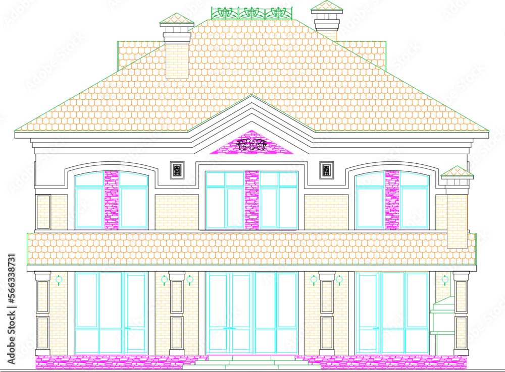 Vector sketch illustration of classic cute barbie house old building ...