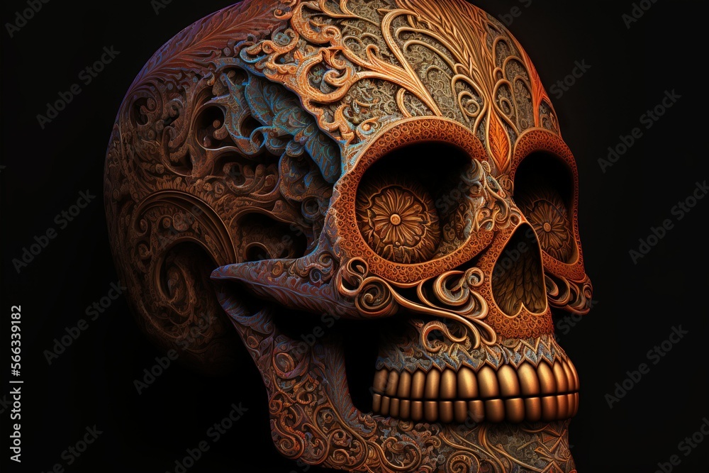 Human skull in batik style, concept of Cultural Fusion and Textile Art ...