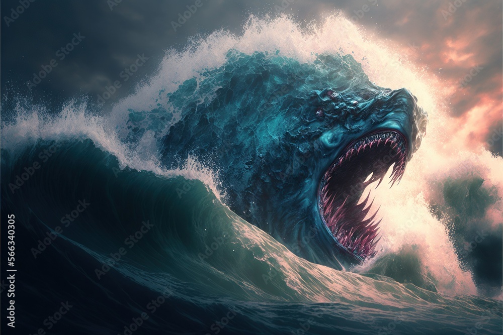 Monster wave, concept of Surfers and Tsunami, created with Generative ...