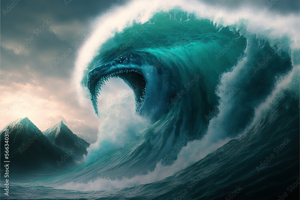 Monster wave, concept of Surfers and Tsunami, created with Generative ...
