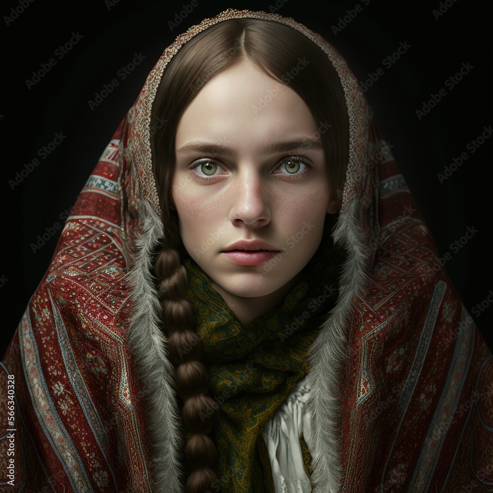 Orenburg shawl face, concept of Folklore and Embroidery, created with ...