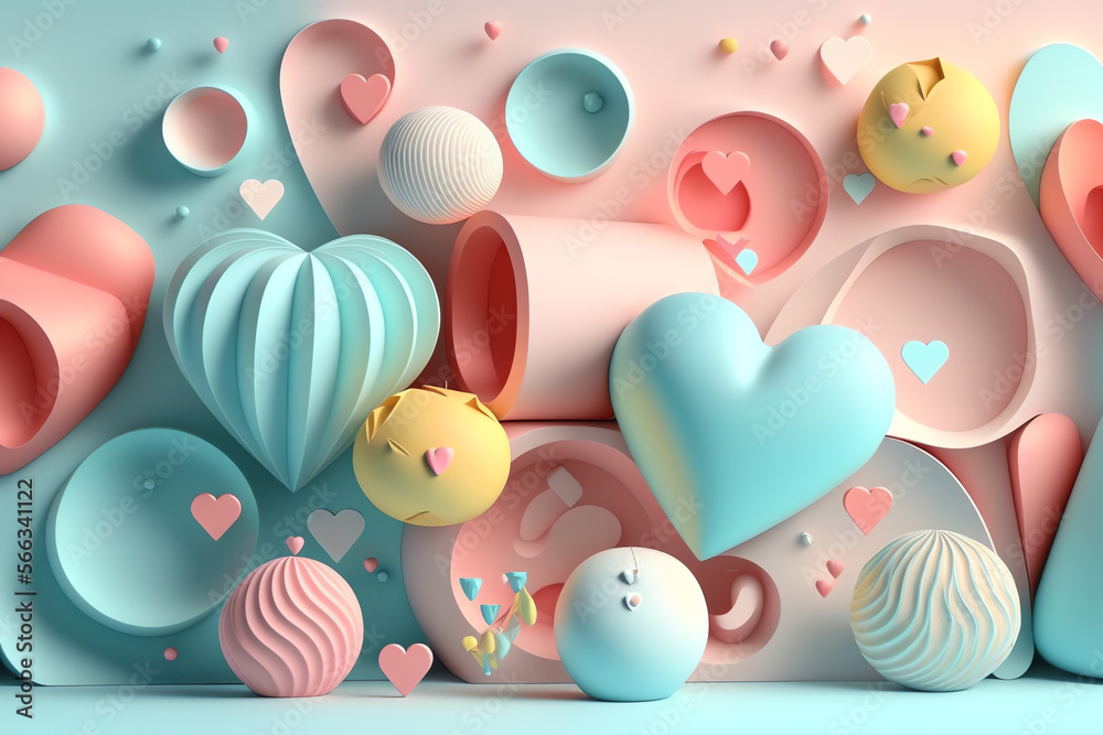 3D abstract pastel Valentine themed background with intricate designs ...