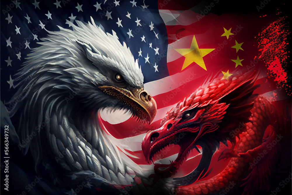 Ilustrace American Eagle VS Chinese Dragon Art Illustration War
