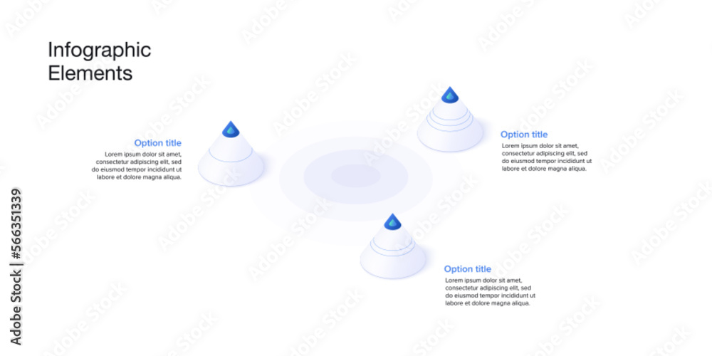 Business process chart infographics with 3 step cones. Cubic corporate ...